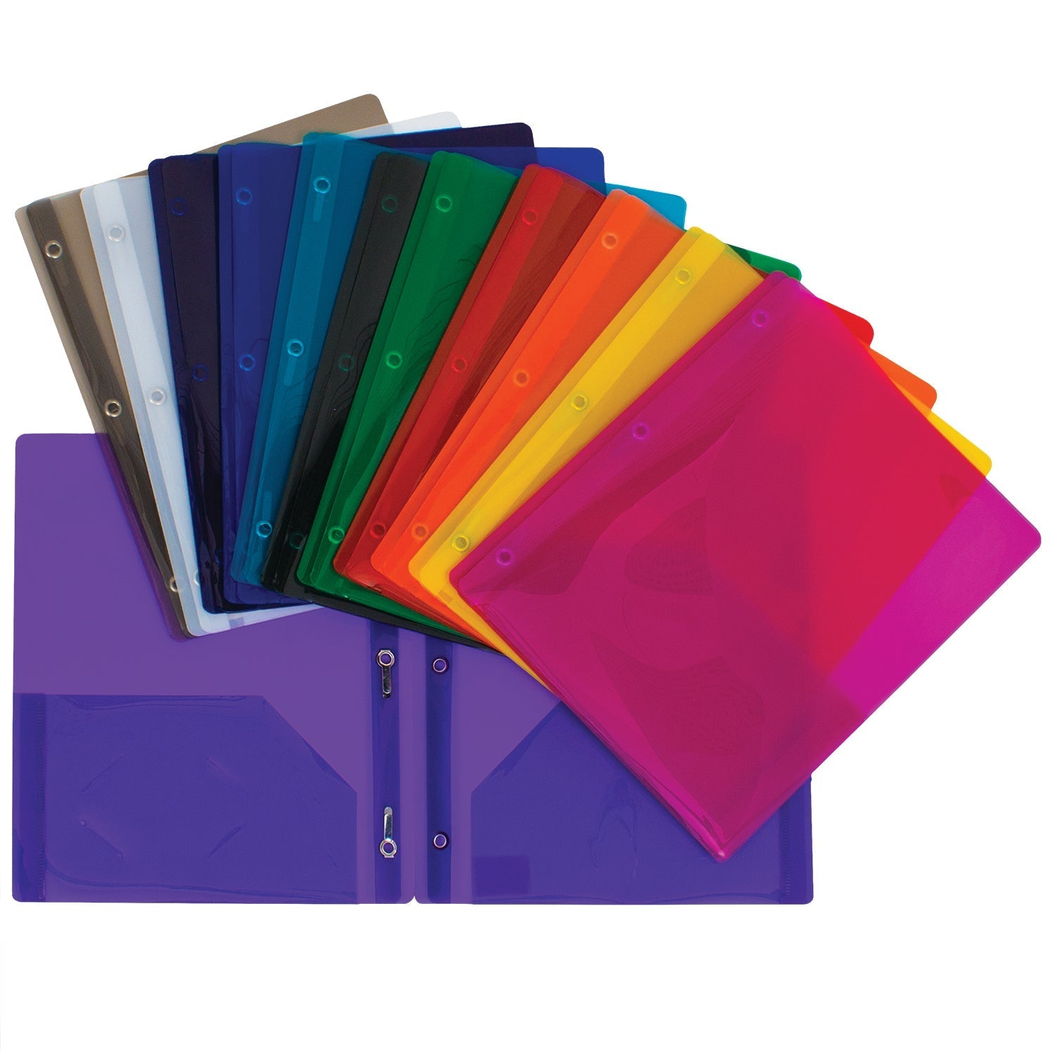 Duo tang de plastique lustré avec attaches et pochettes GEO